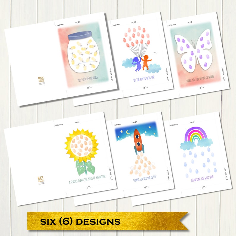 Fingerprint Art Card Bundle, 6 Teacher Appreciation Cards (5x7 ...
