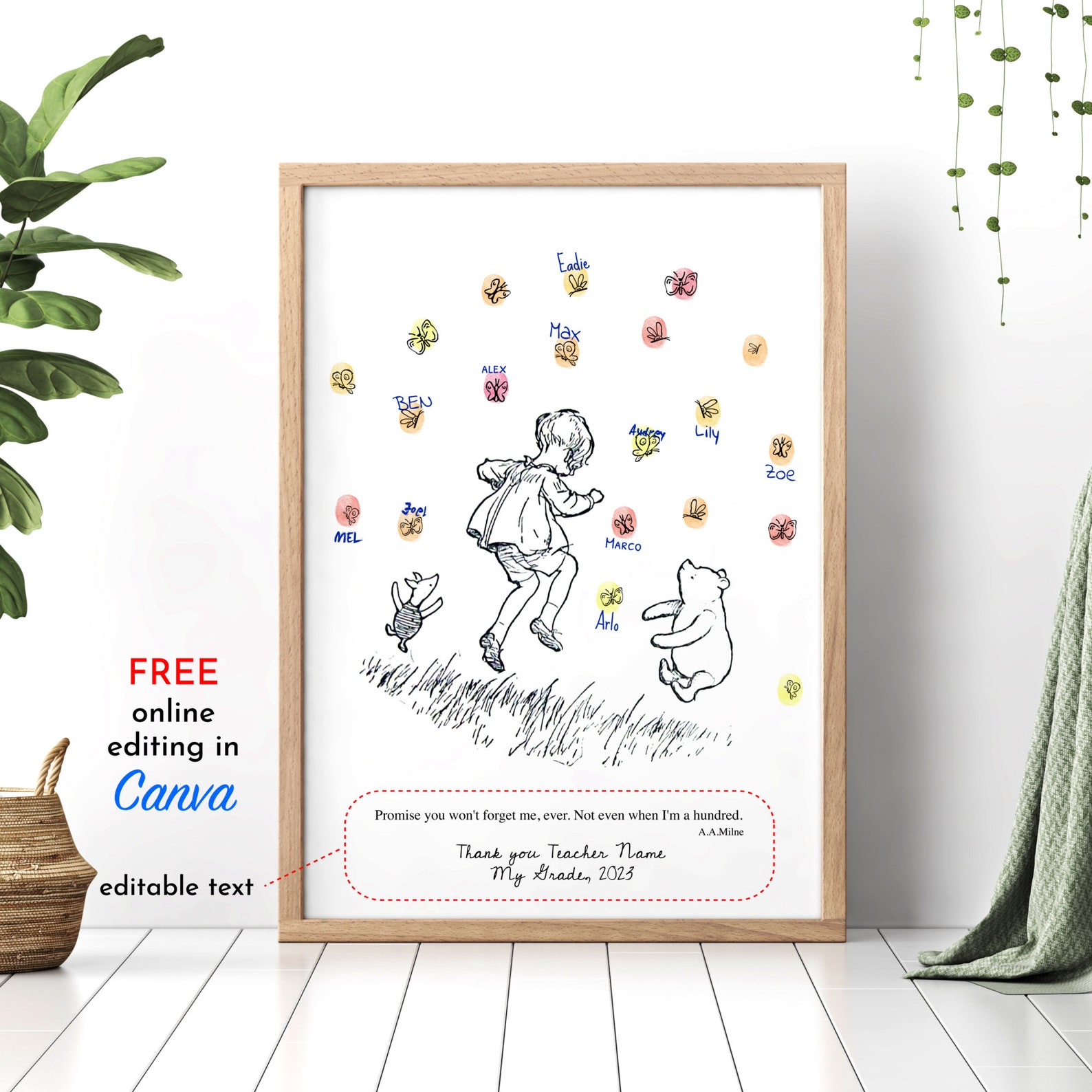 Winnie the Pooh Fingerprint Art: Teacher Appreciation Gift (8x10, 11x14 ...