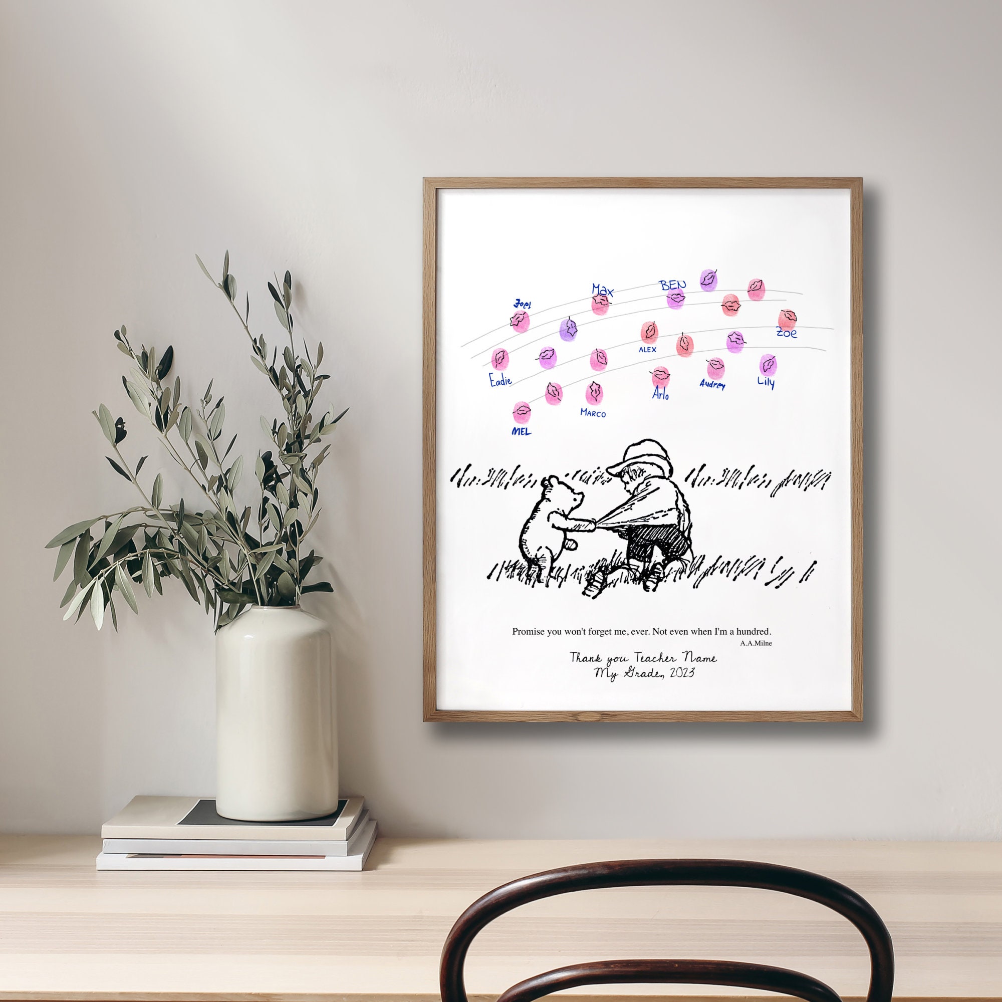 Winnie the Pooh Fingerprint Art, Canva Template, Thumbprint Art ...