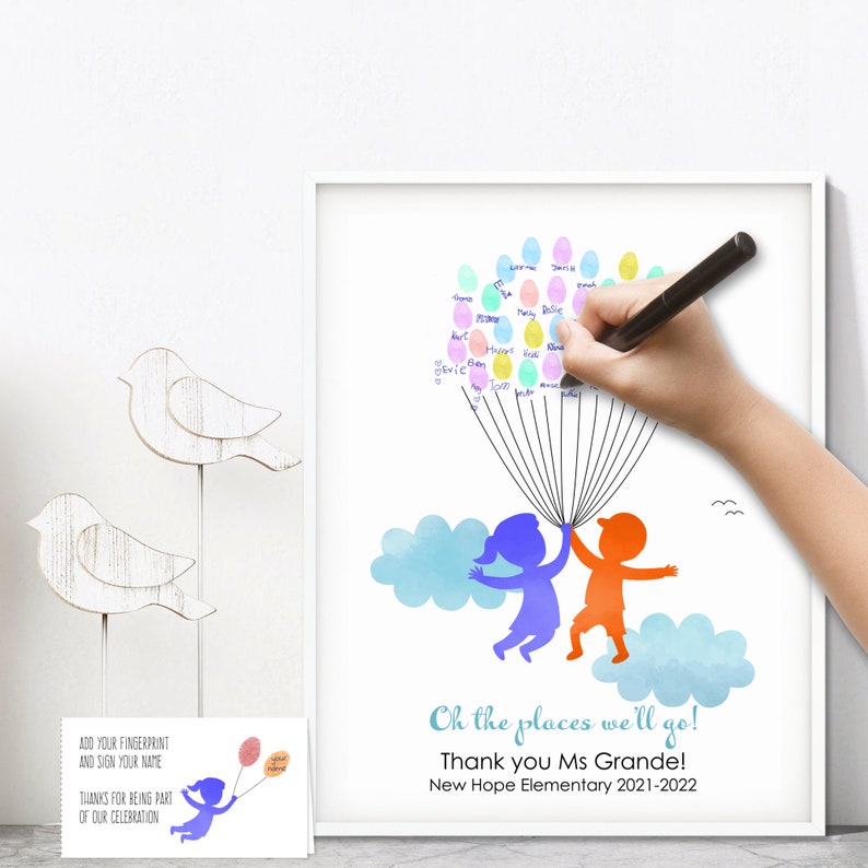Balloon Fingerprint Art: Teacher Appreciation Gift (8x10, 11x14, Canva ...