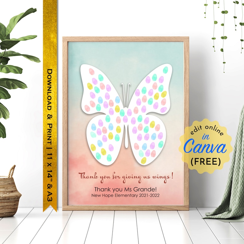 Fingerprint Poster Canva Template, Butterfly Guestbook Alternative ...
