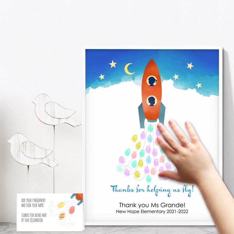 Rocket Fingerprint Art: Teacher Appreciation Gift (8x10, 11x14, Canva ...