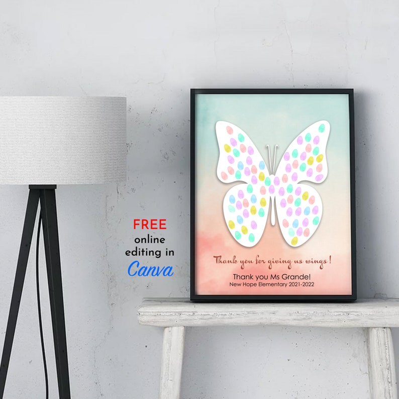 Fingerprint Poster Canva Template, Butterfly Guestbook Alternative ...