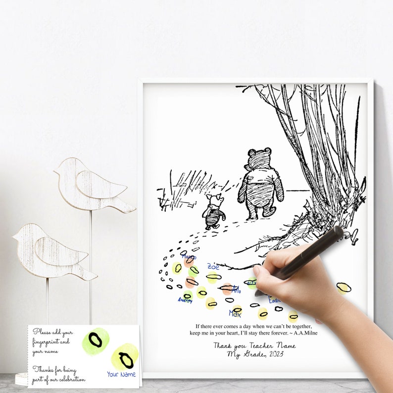 Winnie the Pooh Fingerprint Art: Teacher Appreciation Gift (8x10, 11x14 ...