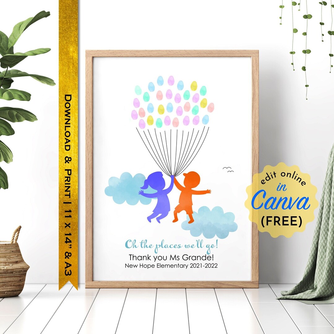 Balloon Fingerprint Art: Teacher Appreciation Gift (8x10, 11x14, Canva ...
