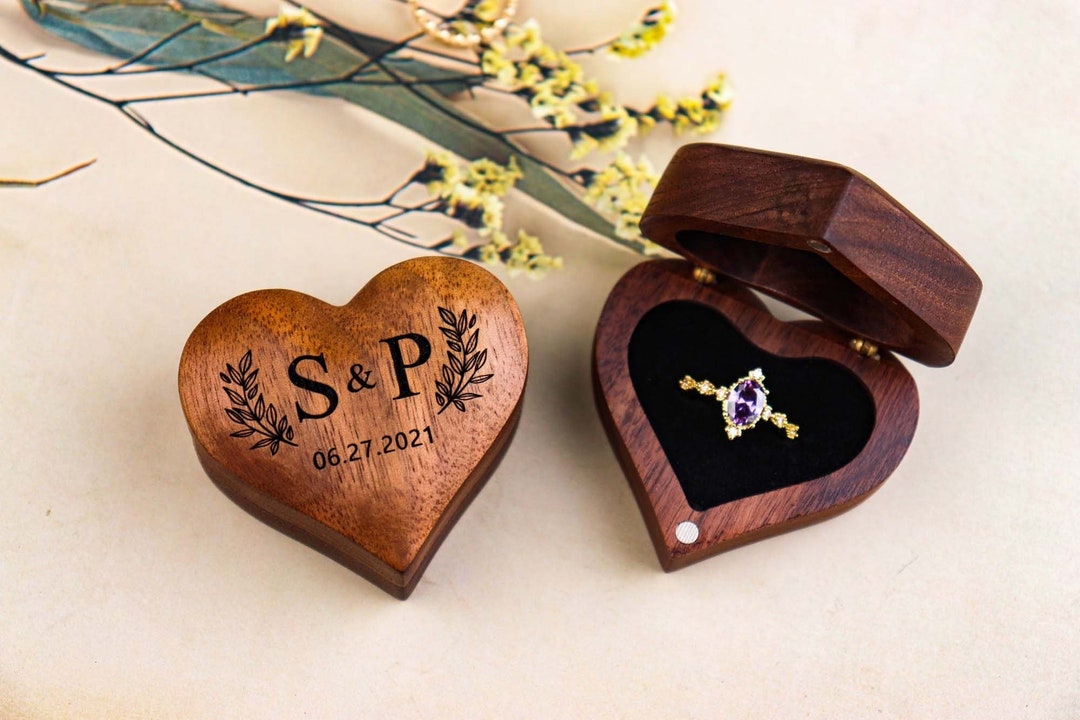 Heart Shape Wood Ring Box,custom Wedding Ring Box,proposal Ring Box ...