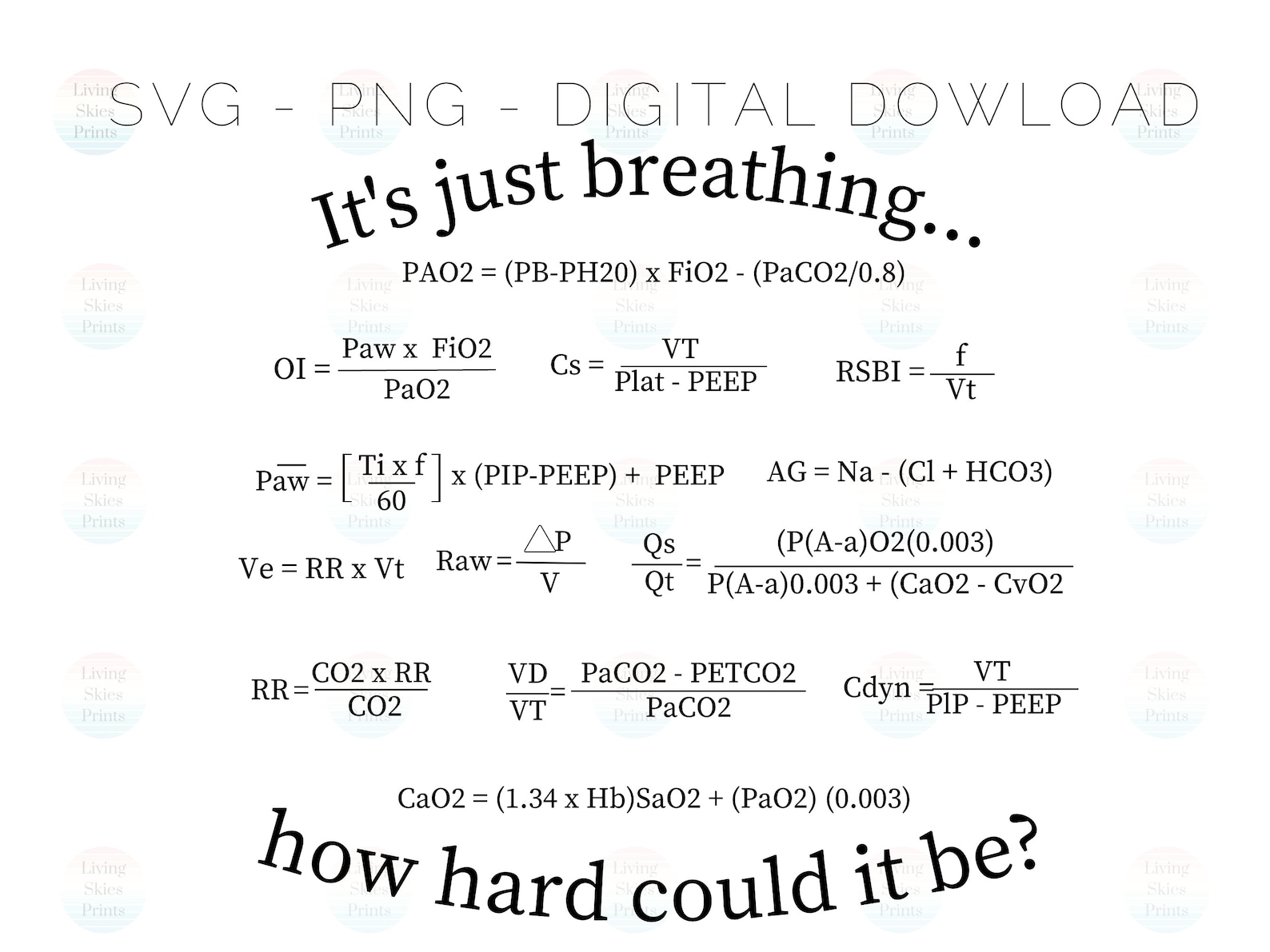 Respiratory Therapy Formulas, Respiratory Therapist SVG, RT SVG - Etsy