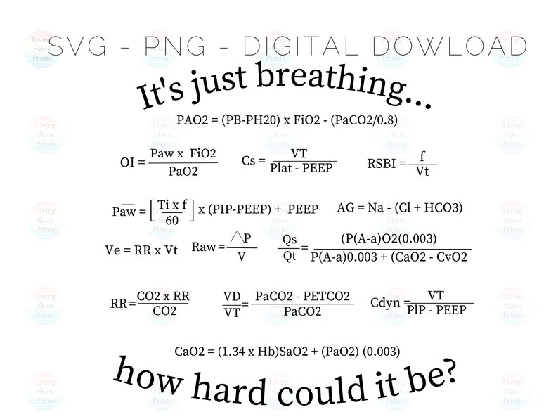 Respiratory Therapy Formulas, Respiratory Therapist SVG, RT SVG - Etsy