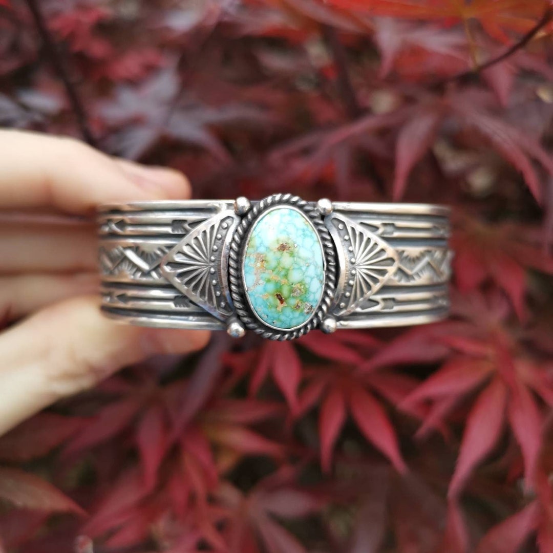Native American Sonoran Gold Sterling Silver Turquoise Cuff by Navajo ...