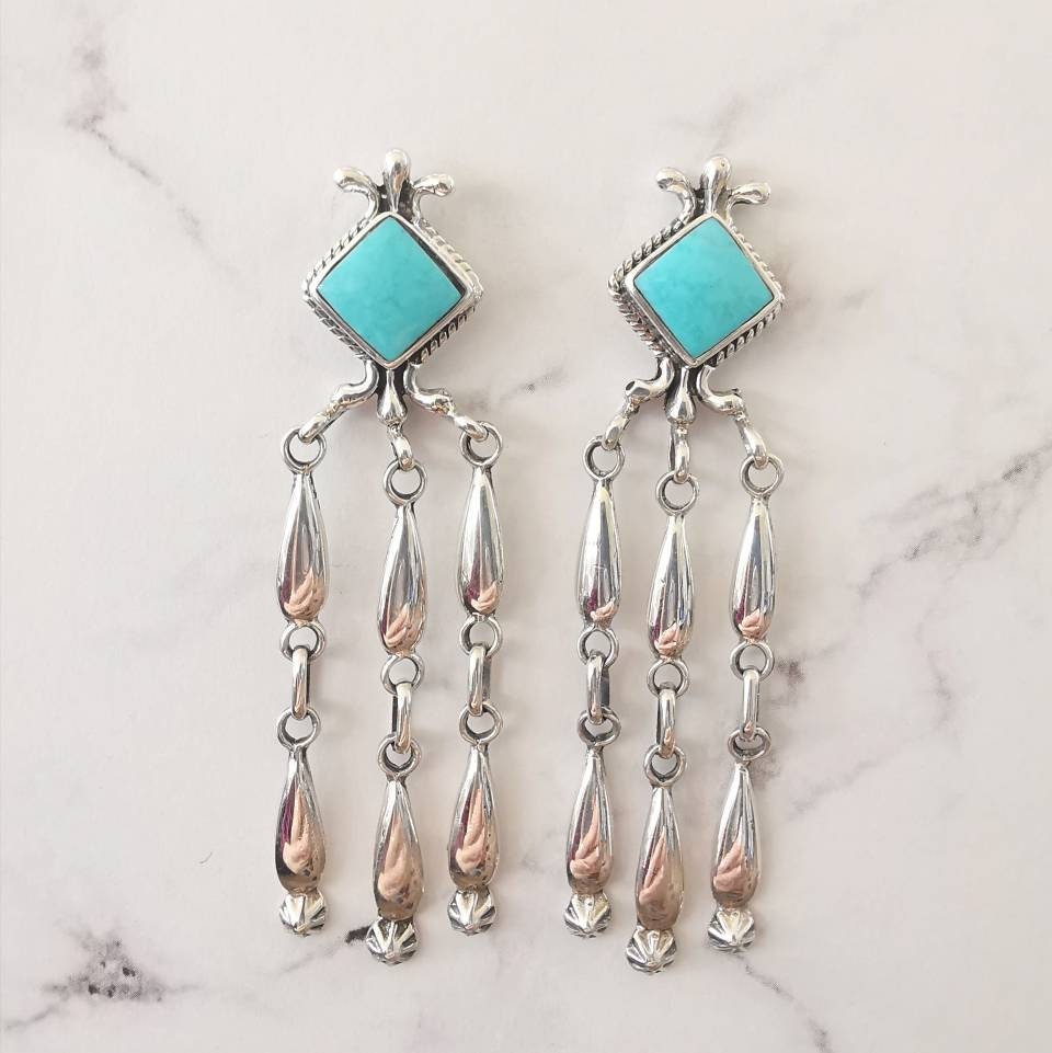 Navajo Turquoise Fringe Earrings Native American Jewelry - Etsy