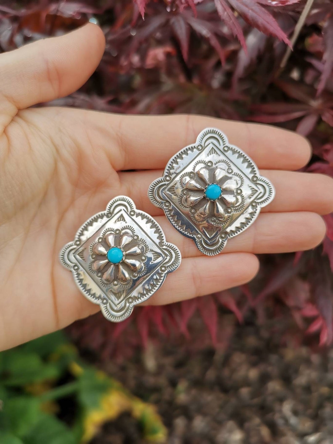 Navajo Silver Earrings | Native American Sterling Silver Earrings - Etsy