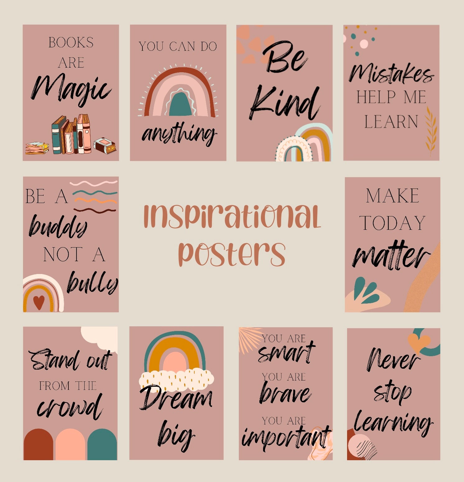 10 Digital Posters, Teacher, Wall Art, Inspirational Quotes ...