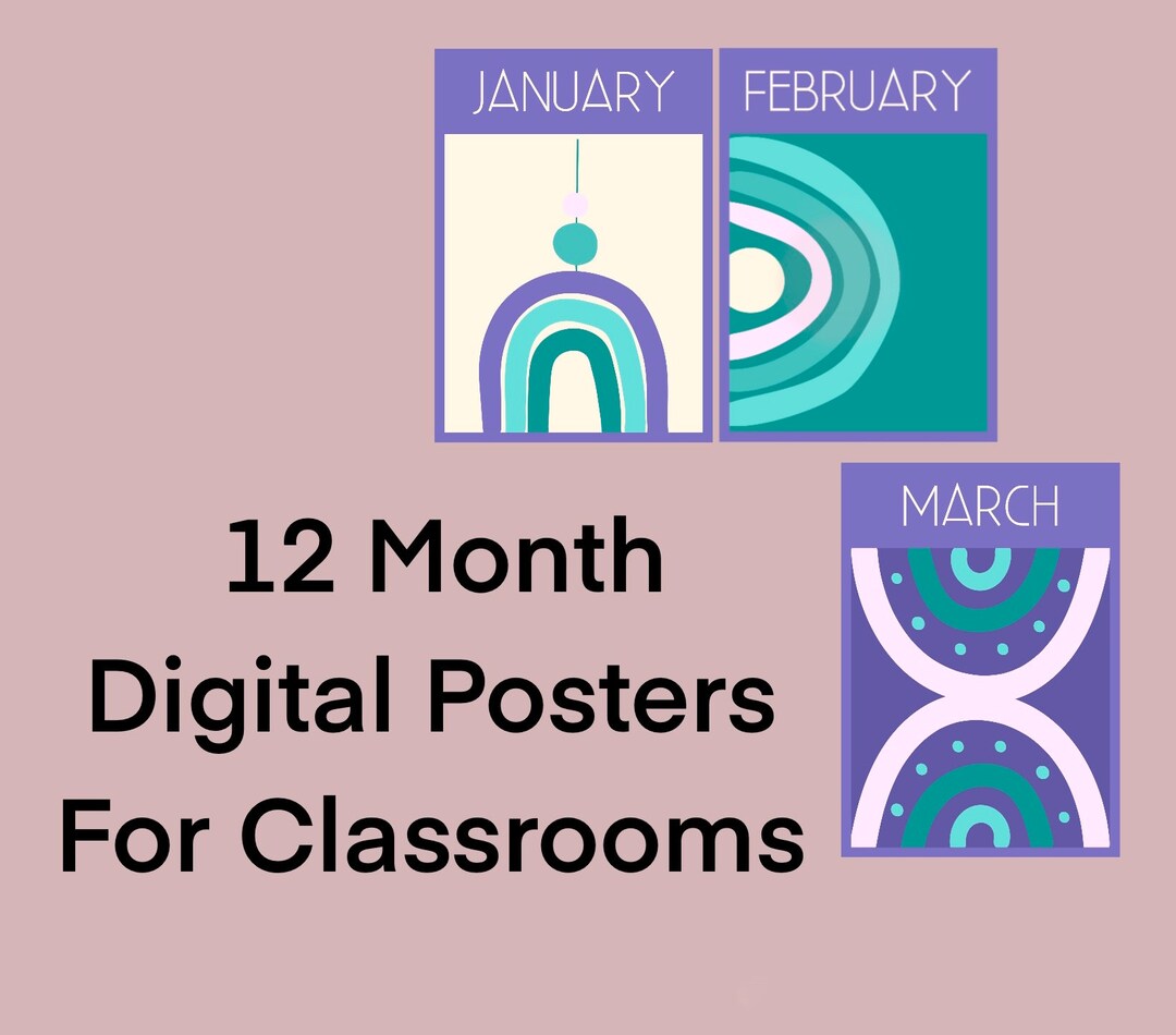 12 Month Digital Posters, Teacher, Wall Art, Birthdays, Organisation - Etsy
