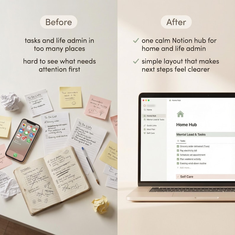 Adhd-friendly Mental Load Planner Notion Template for Women | Calm Home ...