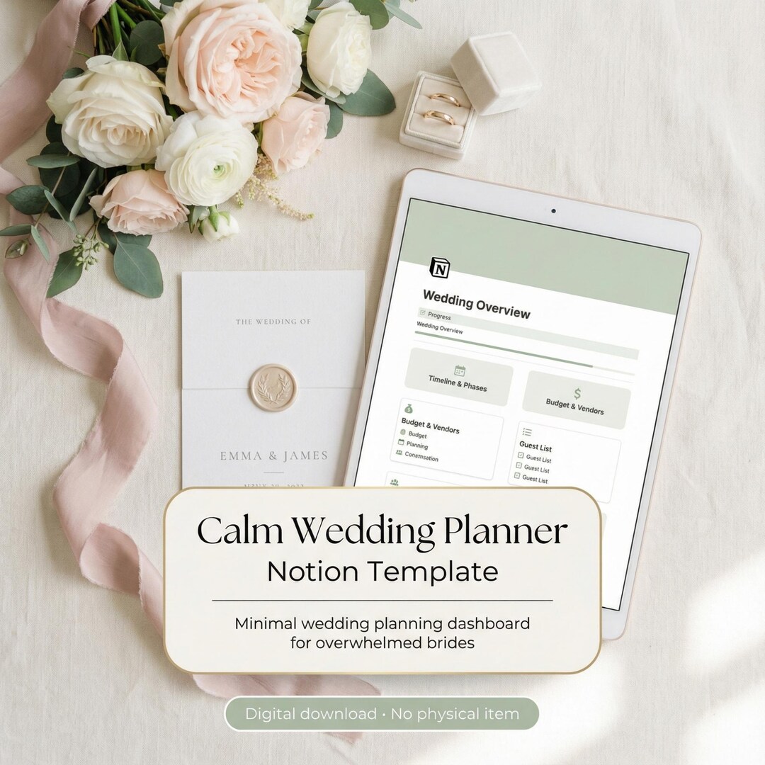 Calm Wedding Planner Notion Template • Minimal Wedding Planning ...