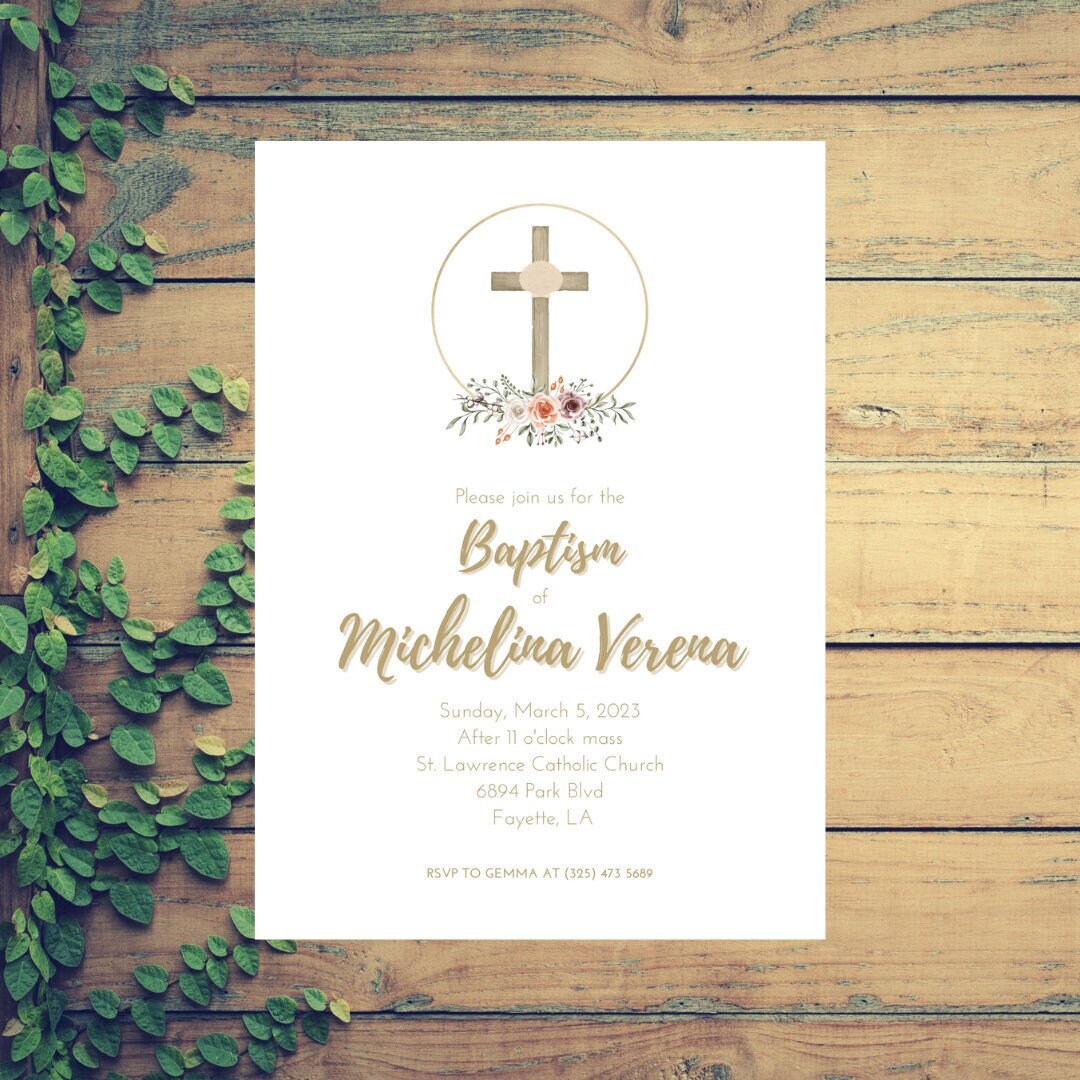 5x7 Floral Baptism Invitation Template, Instant Digital Download, Canva ...