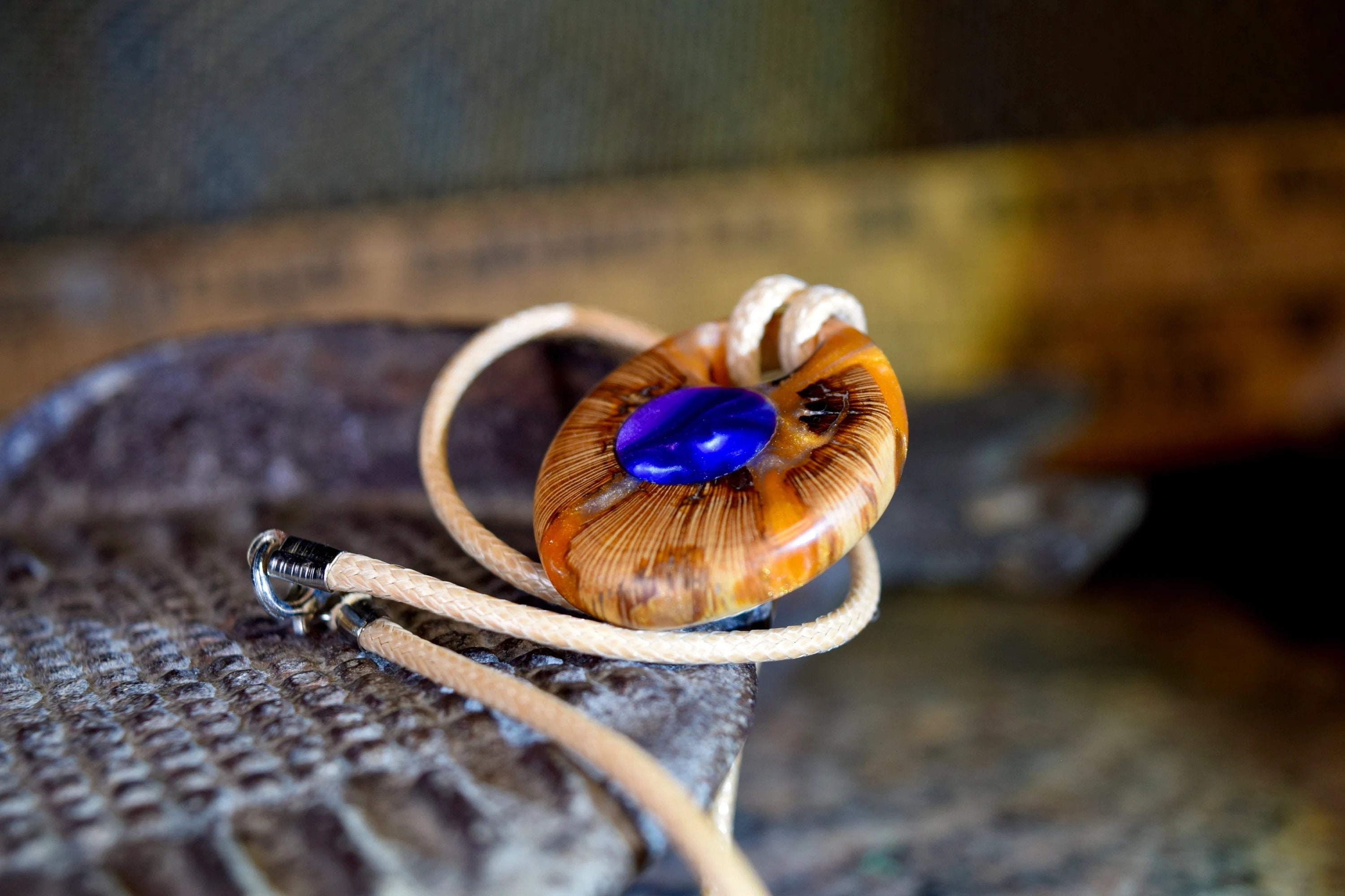 Handmade Wood Acrylic Pendant With Wax Cord Necklace, slice of Life ...