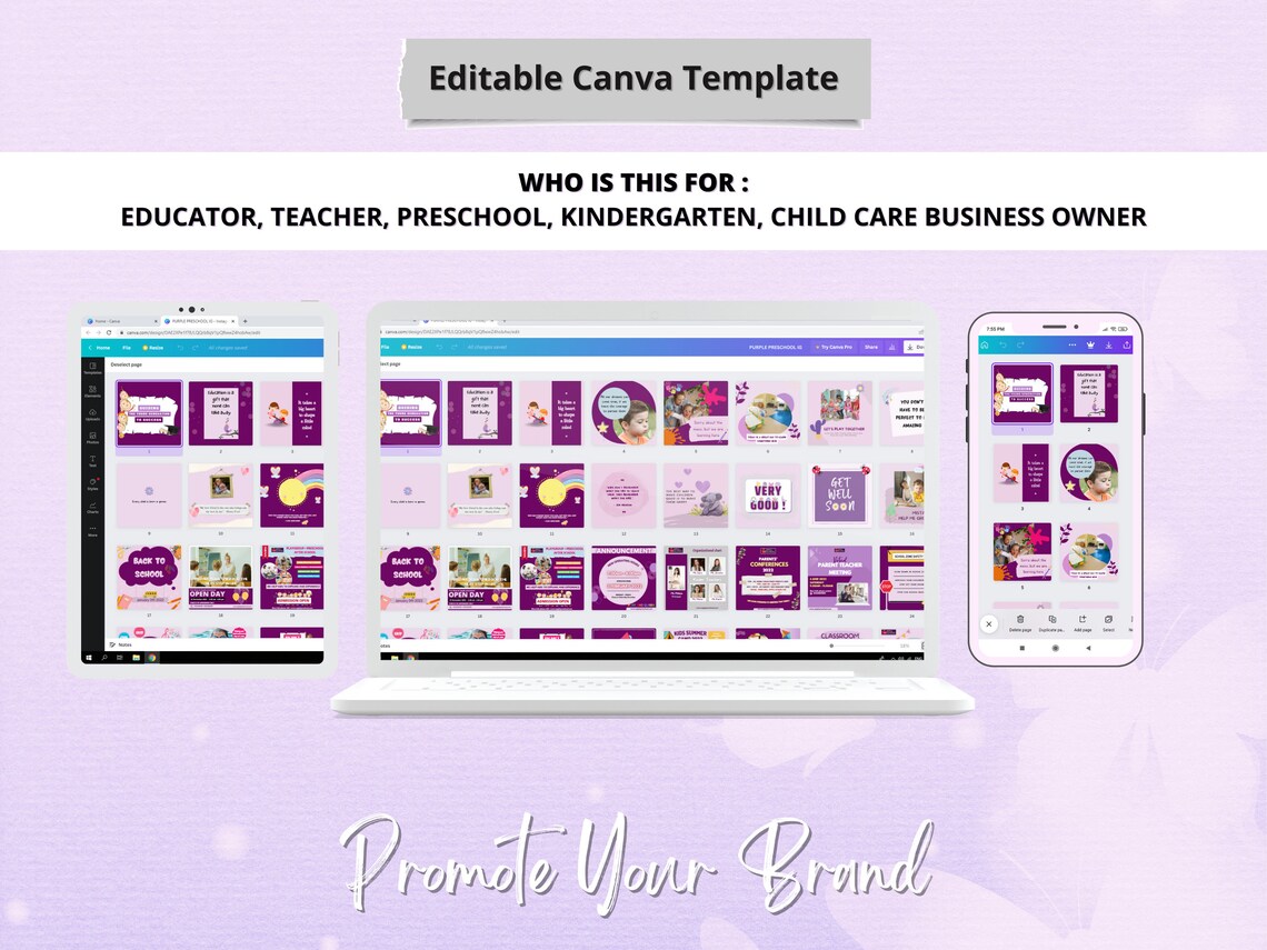 Purple Themed Kids Instagram Canva Template Early Childhood Education ...