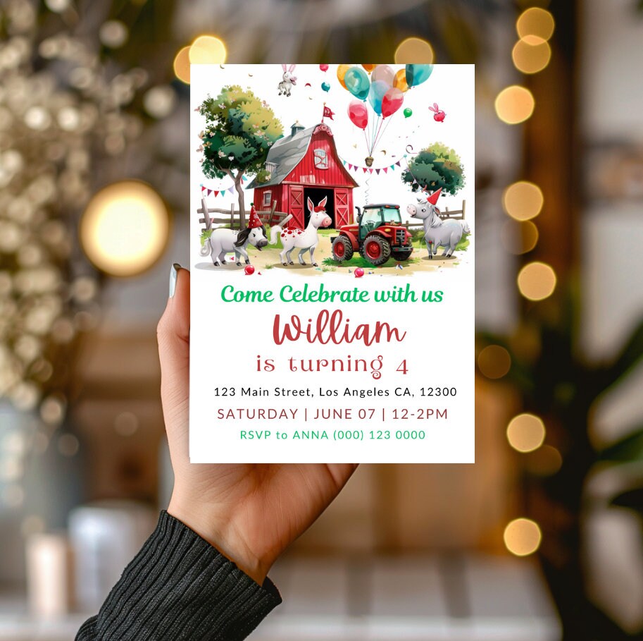 Editable Barn Animal Birthday Invitation Party Animal Invite Barn ...