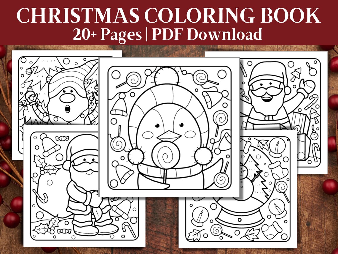 Christmas Coloring Pages, 20 Page Kids Christmas Coloring Book ...