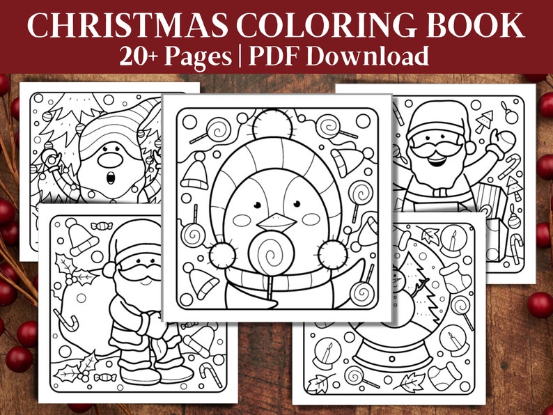 Christmas Coloring Pages, 20 Page Kids Christmas Coloring Book ...
