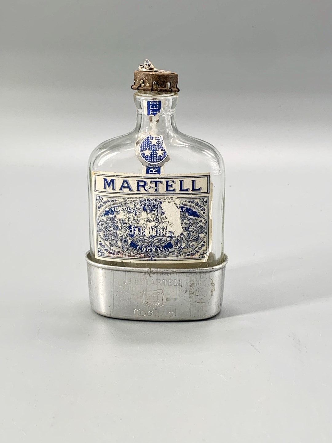 Vintage 1920's Martell Cognac Bottle Hip Flask With Small Cup Embossed ...