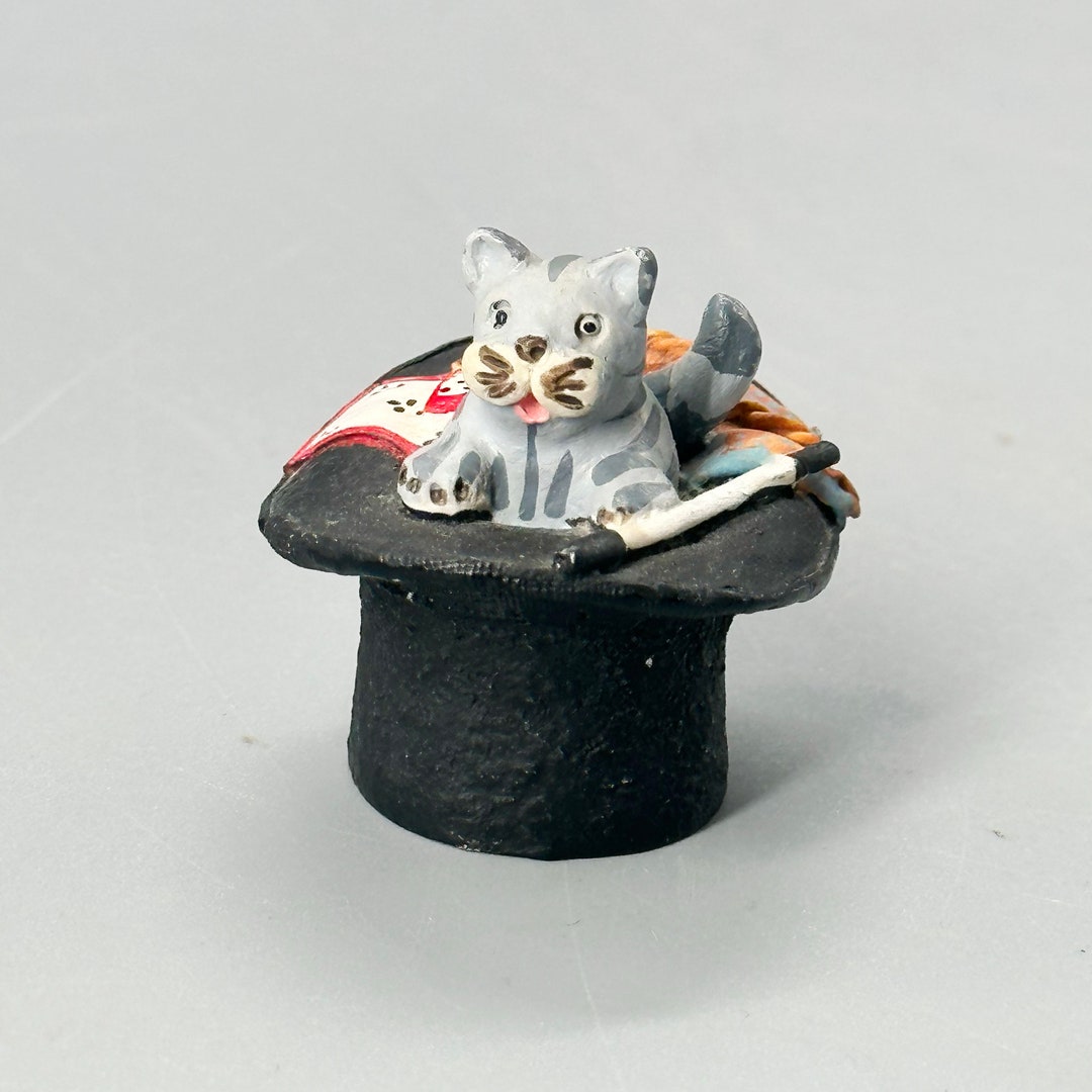 Vintage, 1980s, 80s, Miniature, Peter Fagan, Cat Figurine, High Hat ...