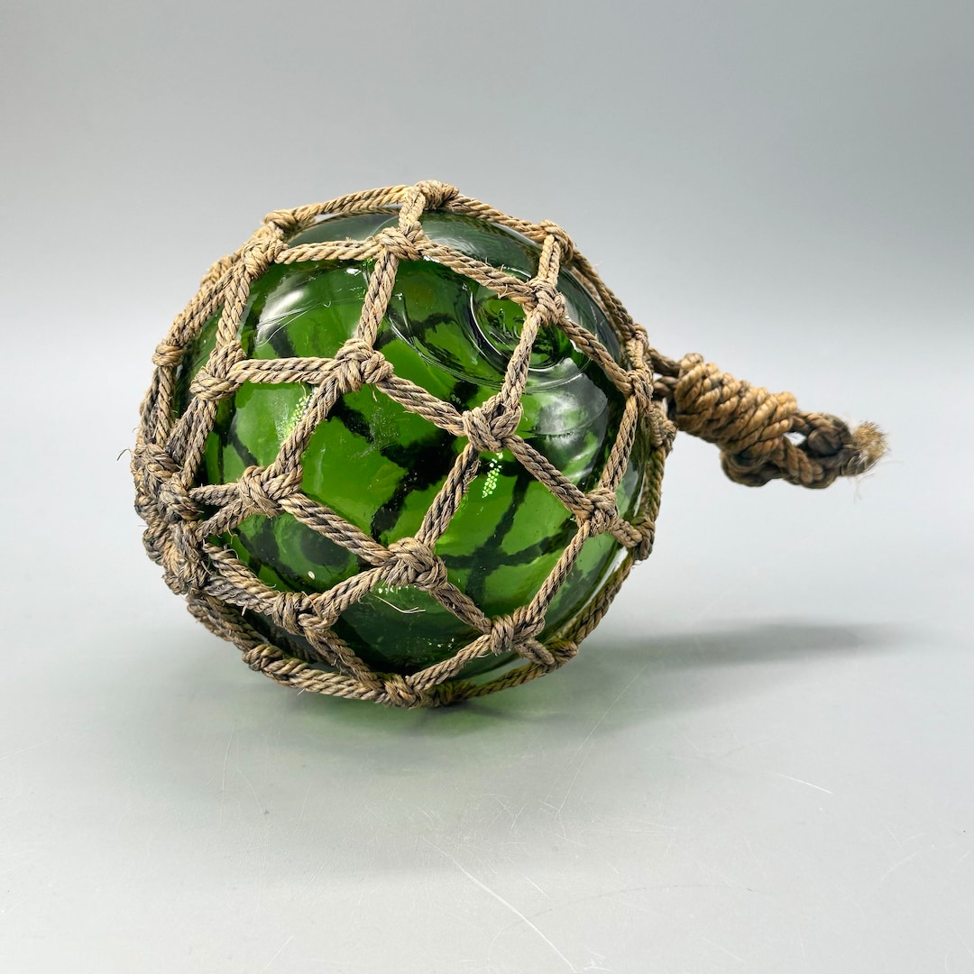 Vintage, Glass, Fish Float, Green Glass, Rope, Net, Netted, Nautical ...