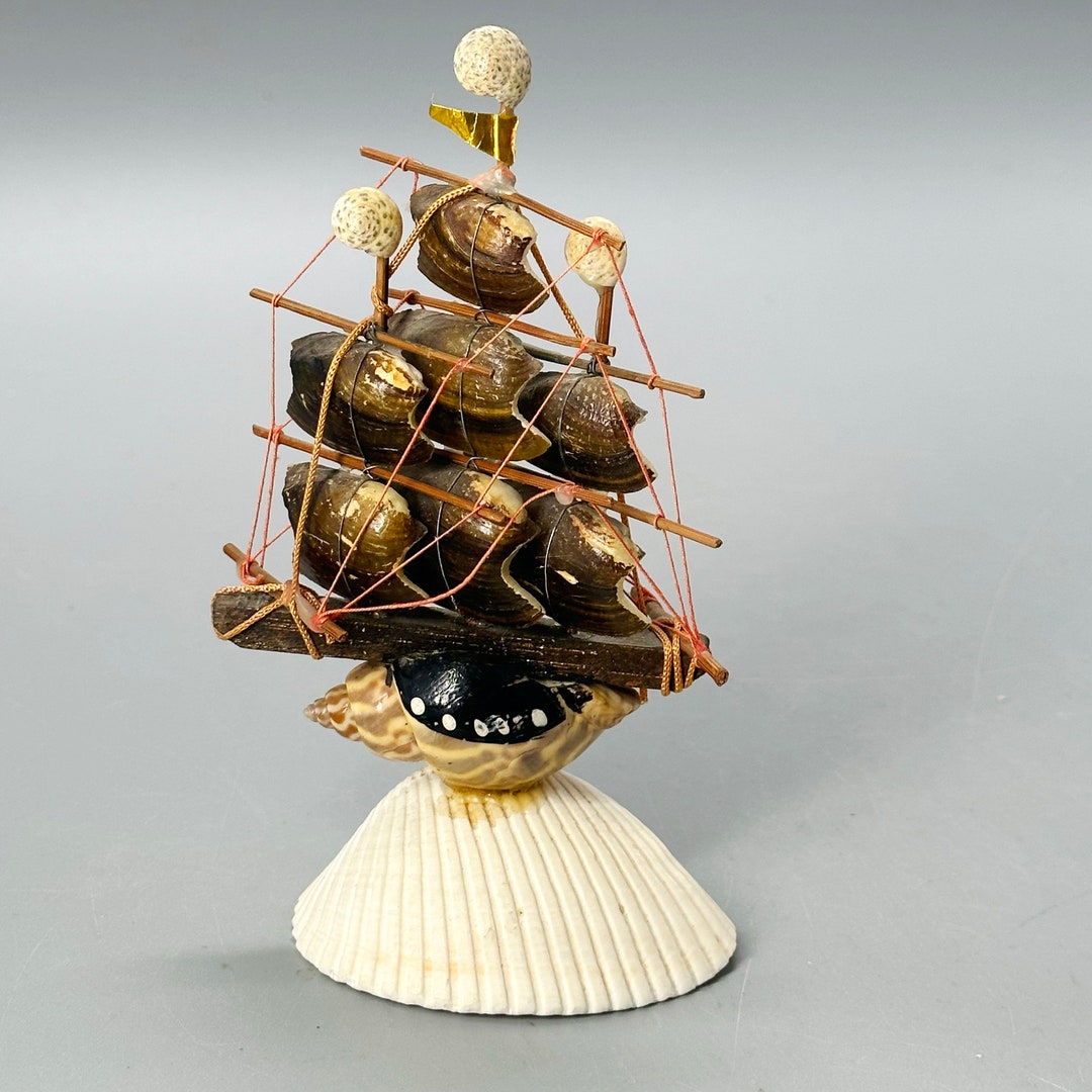 Vintage, 1960s, 60s, Folk Art, Ship Model, Made of Shells, Figure ...