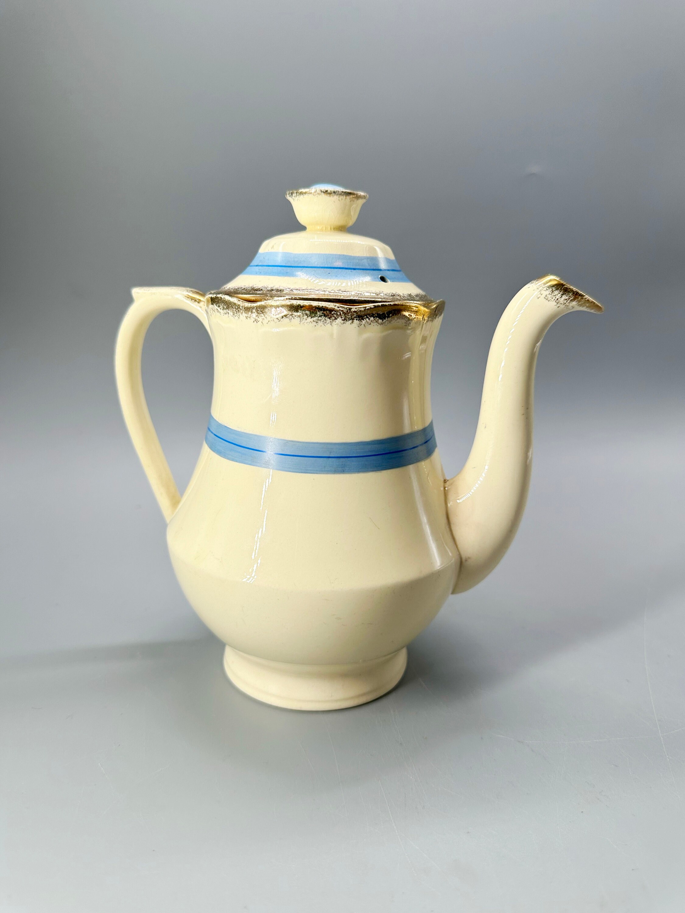 Vintage, 1940s, 40s, Alfred Meakin, Coffee Pot, Blue Line, Gold Sponge ...