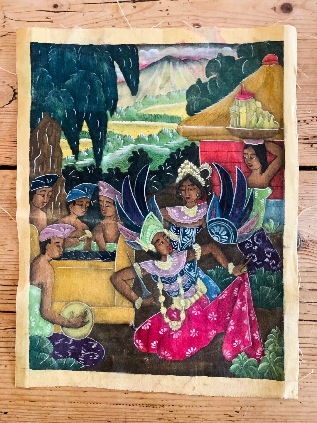 Indonesian Painting on Fabric Musical Performers in Traditional Clothes ...