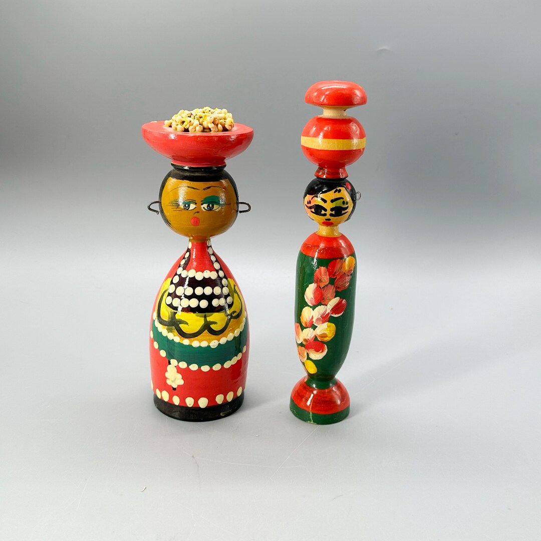 Vintage, 1960s, 60s, Set of Two, Peg Dolls, Egyptian, Bobbin, Spindle ...