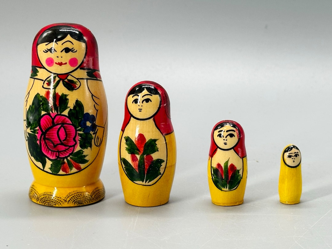 Vintage Russian Mid Century Hand Painted Set of 4 Matryoshka Doll ...