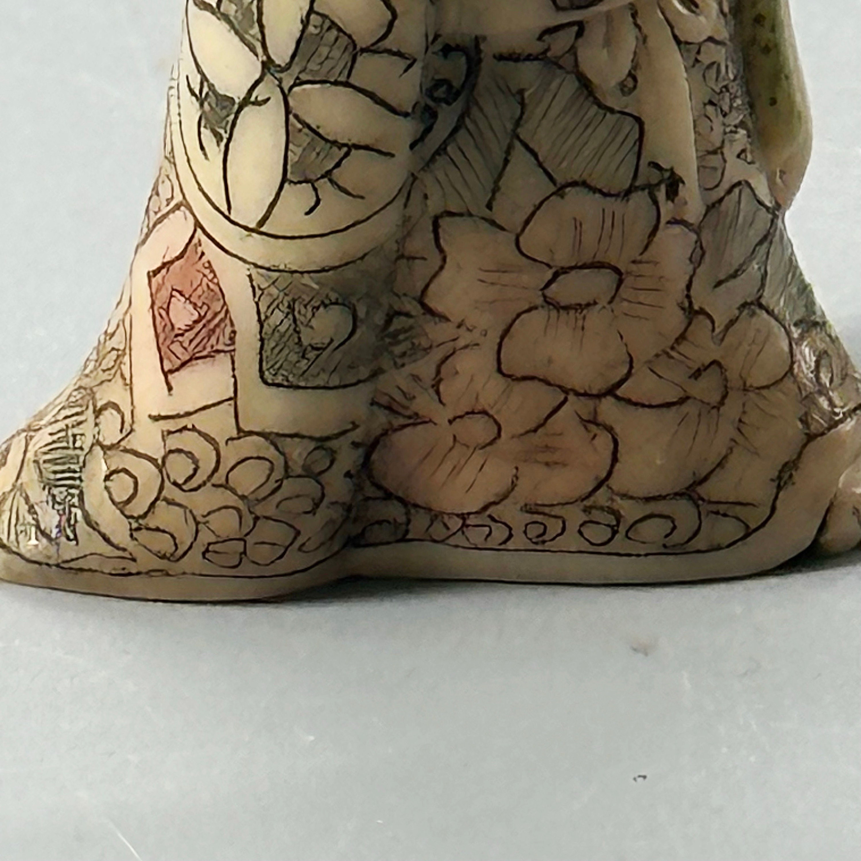 Vintage, Mid Century, Japanese, Hand Carved, Painted Netsuke, Signed ...