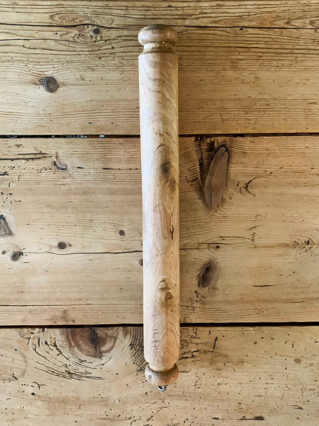 Antique Victorian Rolling Pin 19th Century Turned Wood Two Buttons on ...