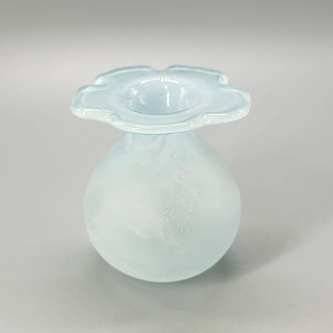 Vintage, Small, Blue White, Art Glass, Scavo, Vase, Sand Blasted ...