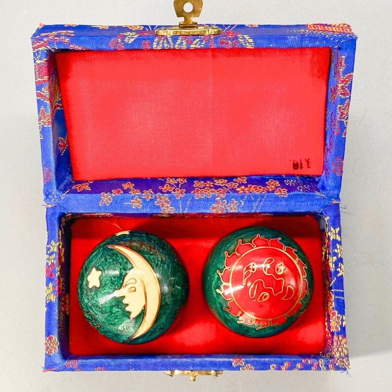 Vintage Meditation Health Chinese Metal Balls Bell Sound Baoding Cloisonné Enamel in Original ...