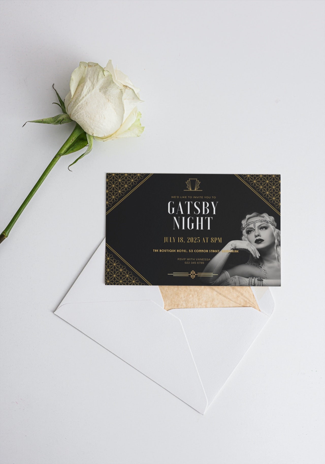 Great Gatsby Invitation, Gold Black Art Deco Invite, Roaring 20s Party ...