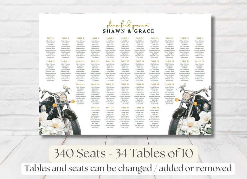 Motorbike Wedding Seating Chart, Rustic Motorcycle Seating Plan Wedding ...