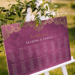Magenta & Gold Indian Wedding Seating Chart, Hindu Seating Plan ...