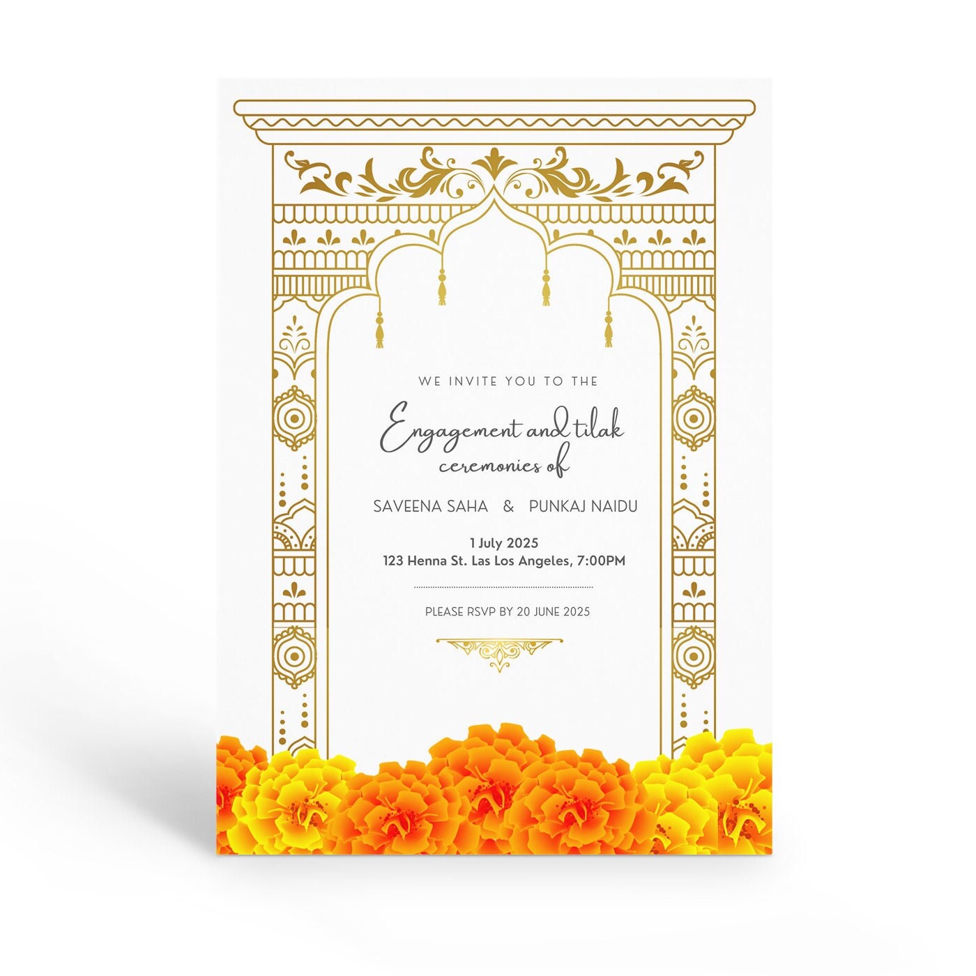 Marigold Indian Wedding Invitation Set, Hindu Wedding Invites, Gold ...