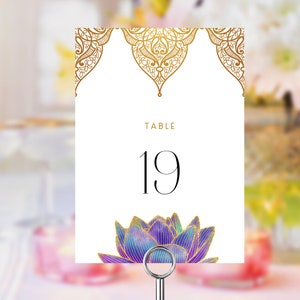 Purple & Gold Indian Wedding Table Numbers, Hindu Wedding Table Numbers ...