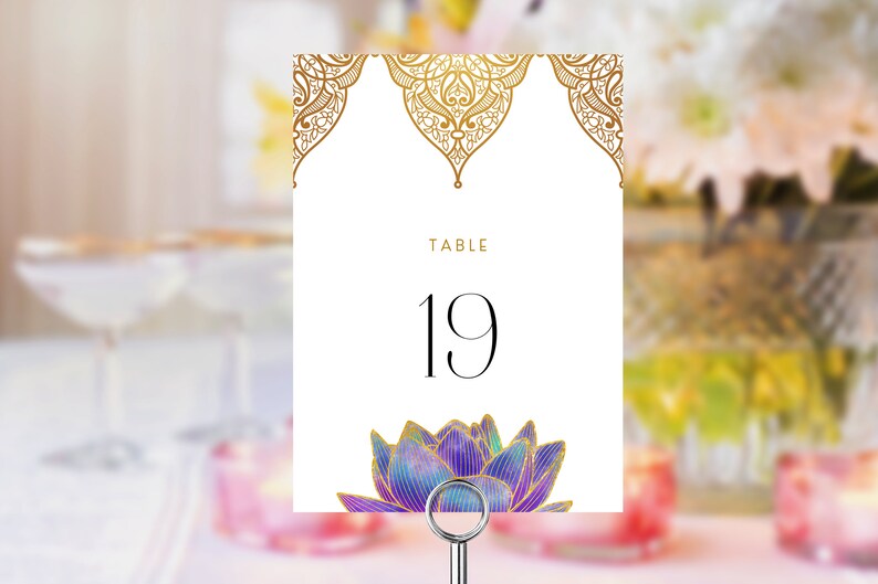 Purple & Gold Indian Wedding Table Numbers, Hindu Wedding Table Numbers ...