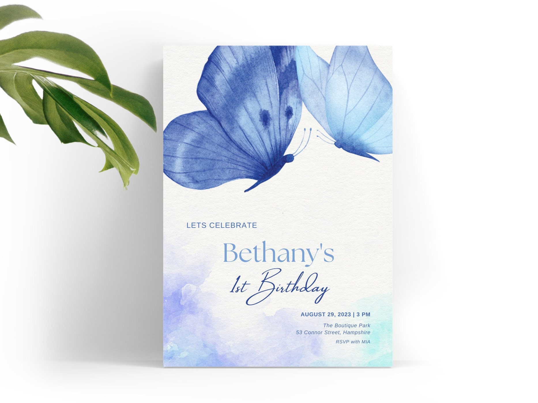 Blue Butterfly Birthday Party Invitation, Printable Butterfly Invite ...