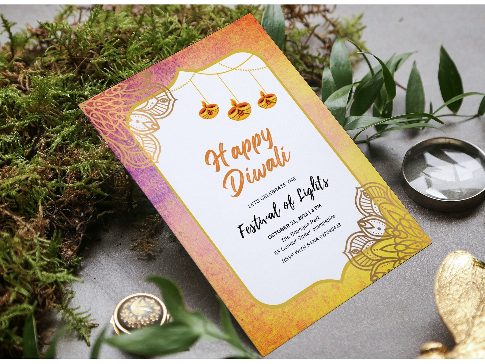 Printable Diwali Invitation, Orange Diwali Celebration Invite, Diwali ...