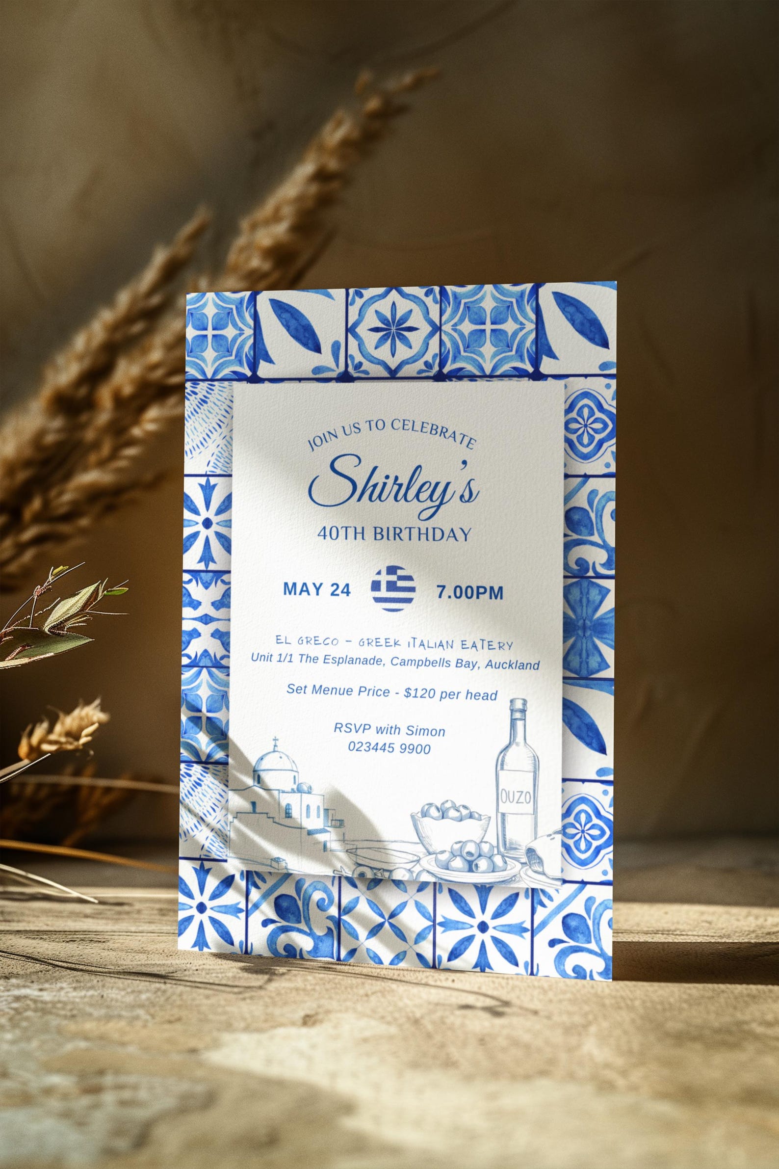 Elegant Greek Themed Invitation, Editable Santorini Invite, Greece ...