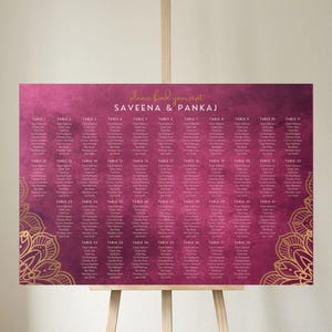 Magenta & Gold Indian Wedding Seating Chart, Hindu Seating Plan ...