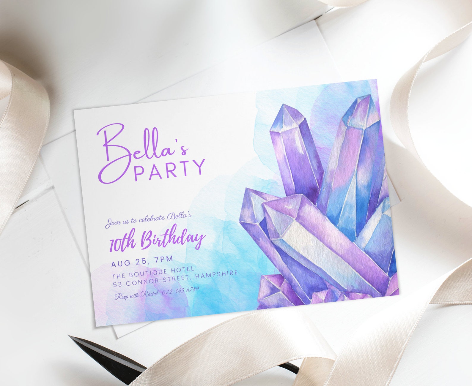 Printable Gemstone Birthday Invite, Crystal Invitations, Geode ...