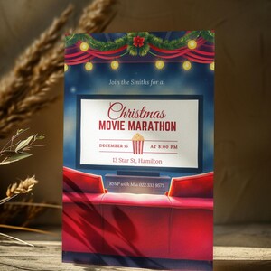 Christmas Movie Night Invitations, Customizable Holiday Movie Night ...
