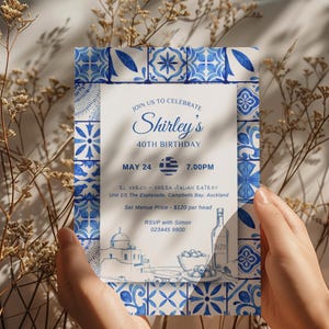 Elegant Greek Themed Invitation, Editable Santorini Invite, Greece ...